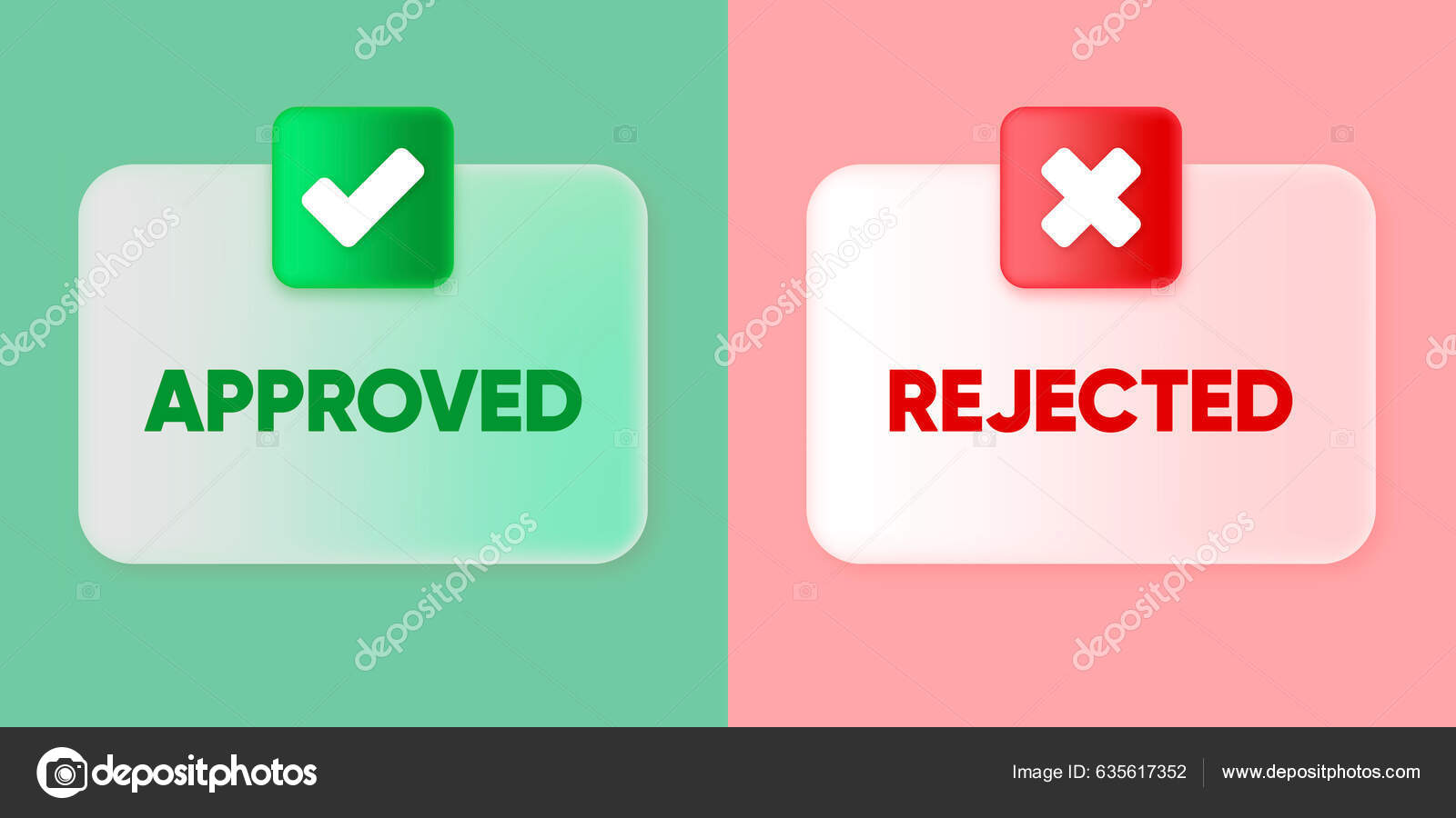 Approved Rejected Banner Green Check Mark Cross Mark Symbols Icon ...