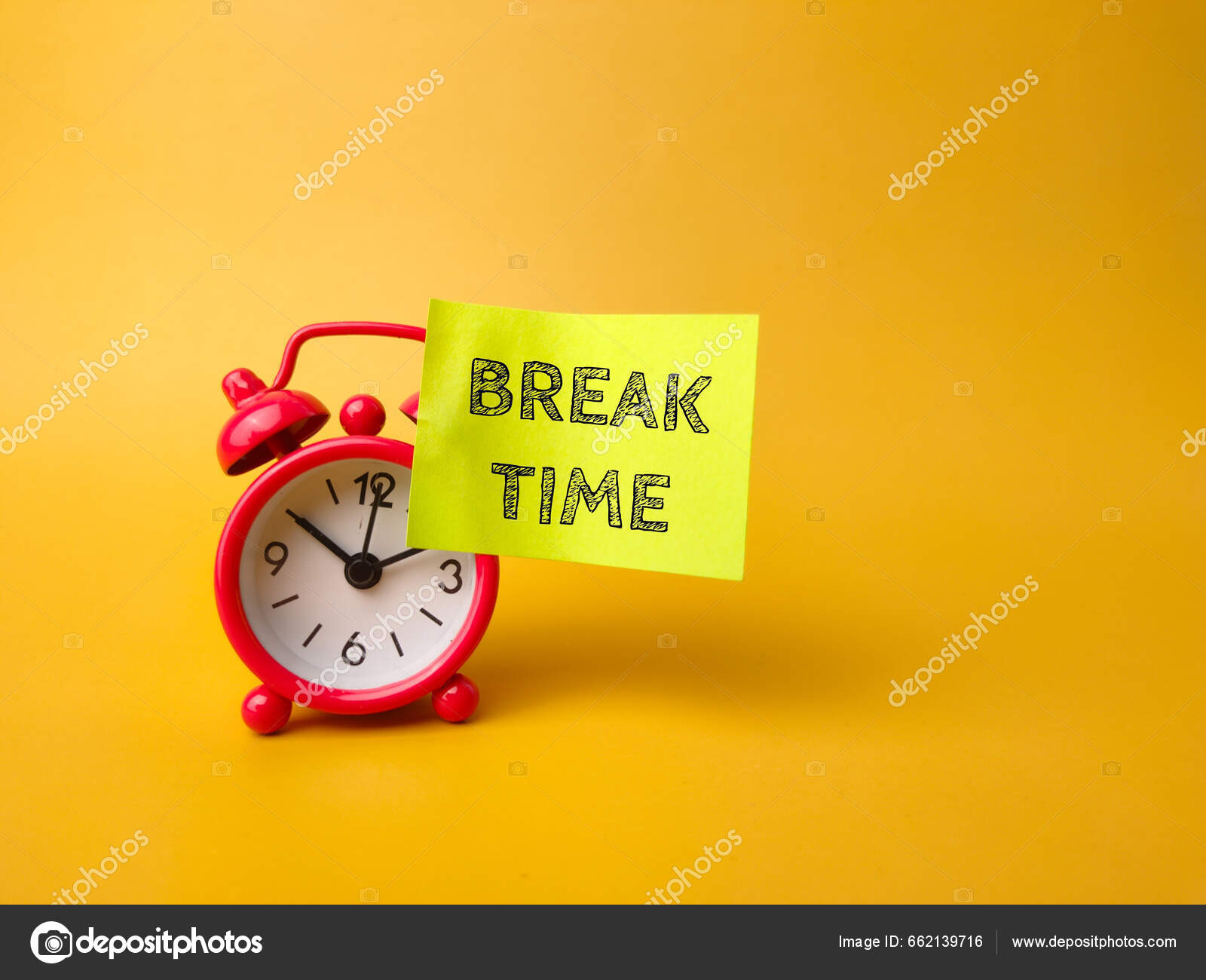 Reloj Despertador Nota Adhesiva Con Palabra Break Time Sobre Fondo ...