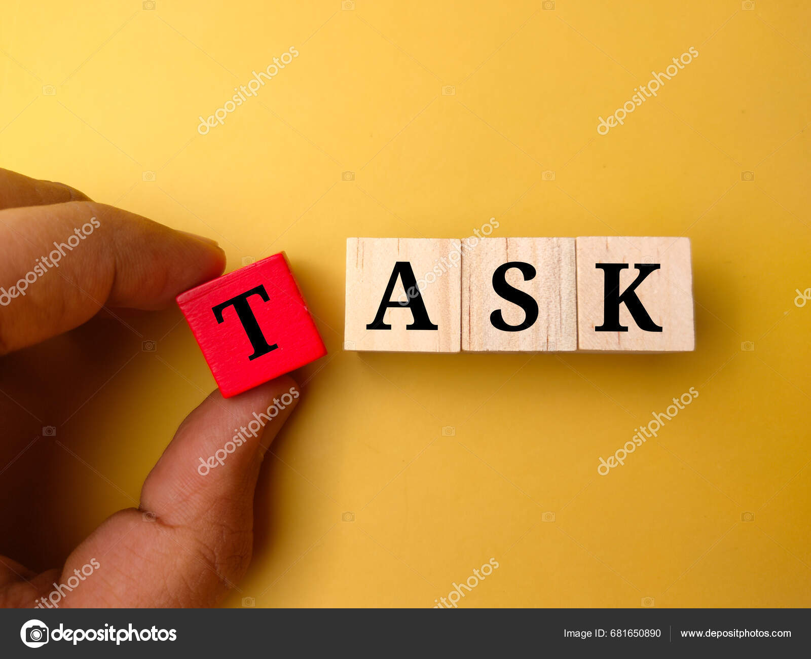 Hand Holding Colored Wooden Cube Word Task — Stock Photo © mohd ...