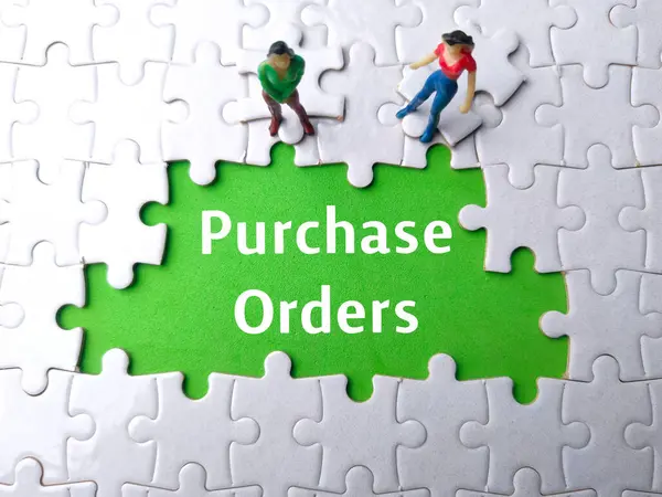 Text Purchase Orders written on green background with white puzzle and ...