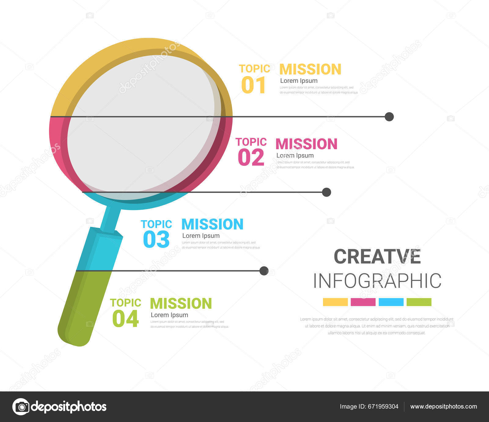 Modern Infographics Options Banner Colorful Magnifying Glass With4 ...