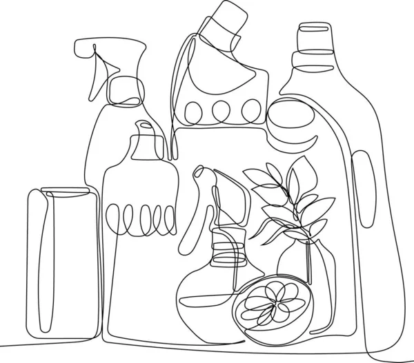 Continuous One Line Drawing Bottles Liquid Laundry Detergent Bleach ...