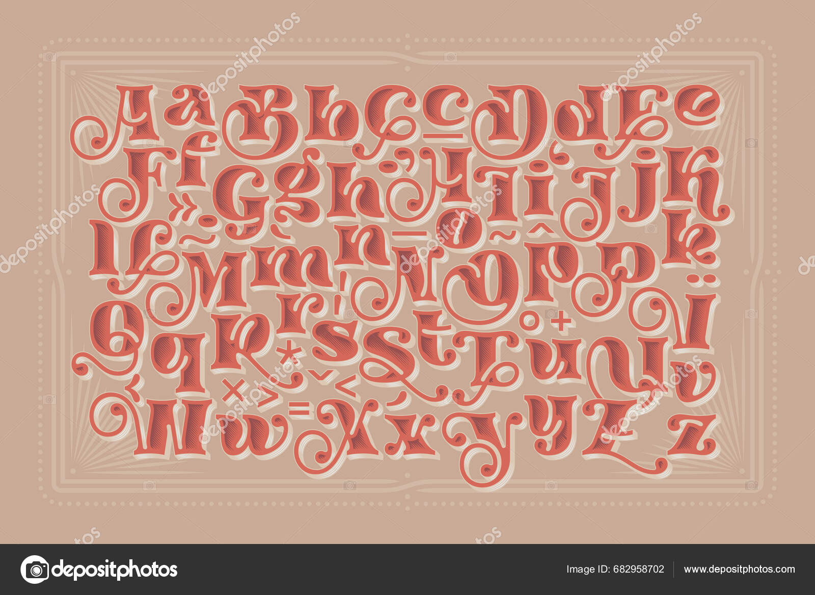 Classic Style Alphabet Set Extruded Vector Effect Decorative Design ...