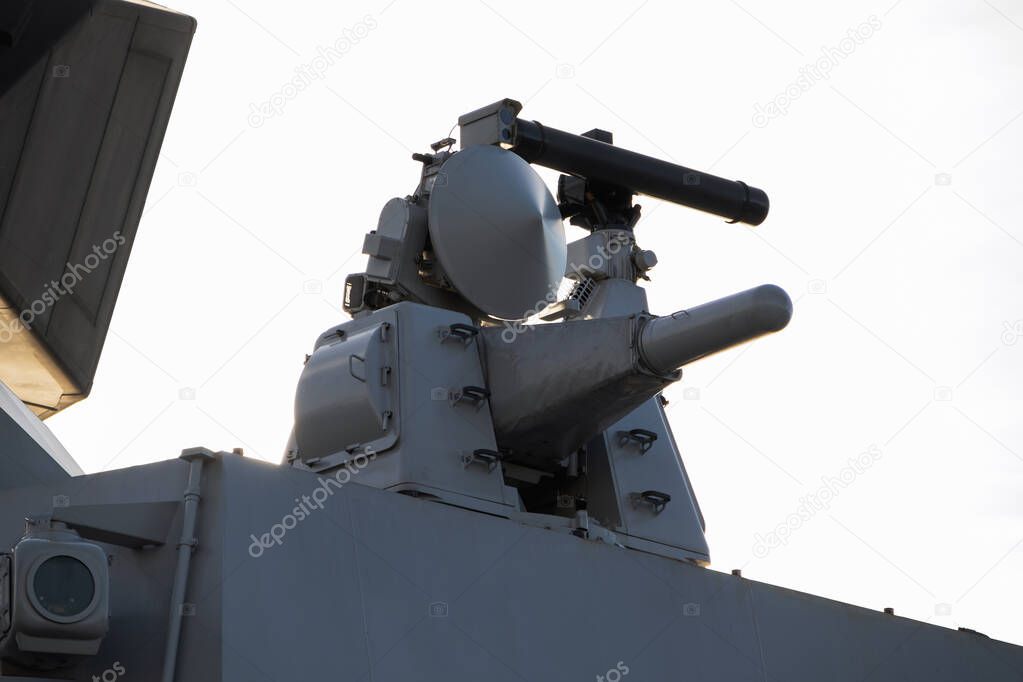 Anti-aircraft defense system, machine gun turret installed on ships ...