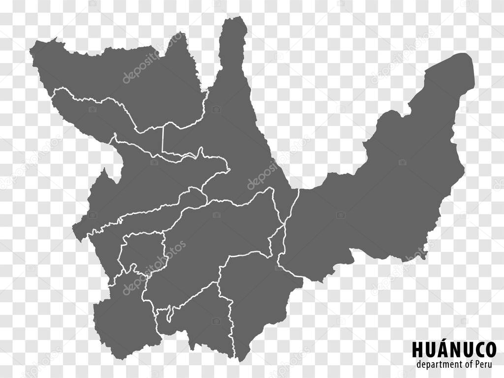 Mapa en blanco Departamento Huanuco de Perú. Mapa de alta calidad ...