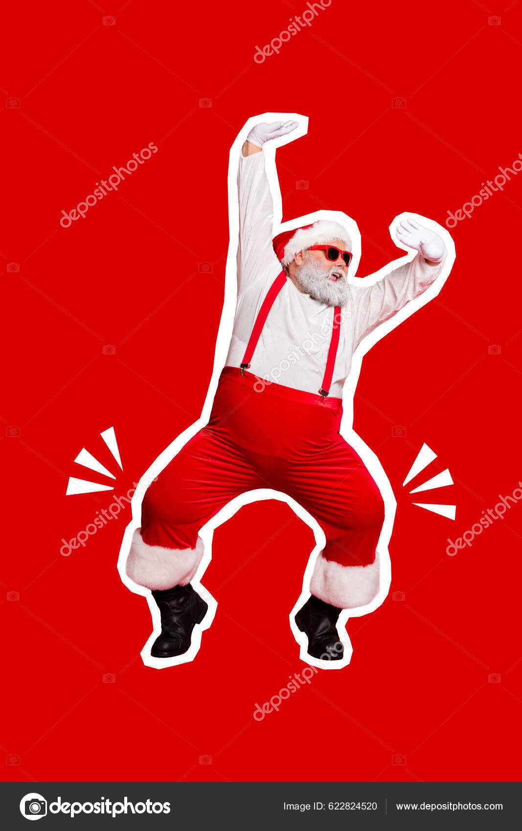 Collage Photo Placard Old Swag Pensioner Saint Nicholas Wear Red Stock ...