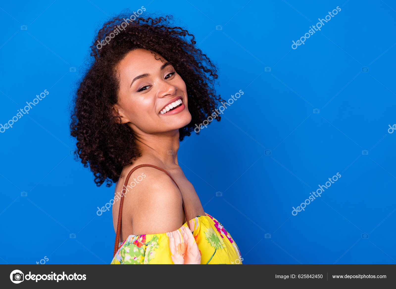 Profile Portrait Gorgeous Nice Person Toothy Beaming Smile Empty Space ...