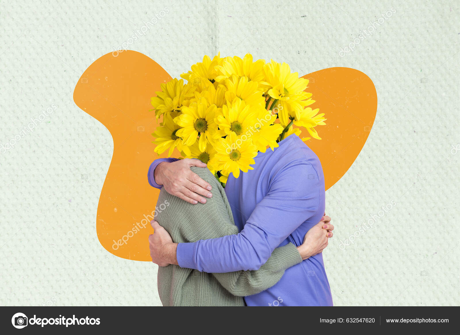 Creative Photo Collage Artwork Poster Postcard Two Happy People Hugging ...