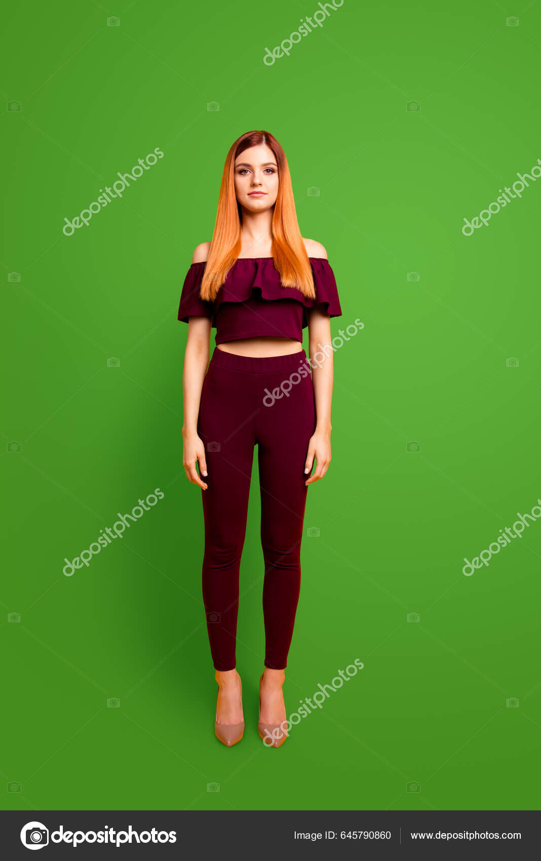 Full Length Body Size Photo Shooting Portrait Pretty Serious Charming ...
