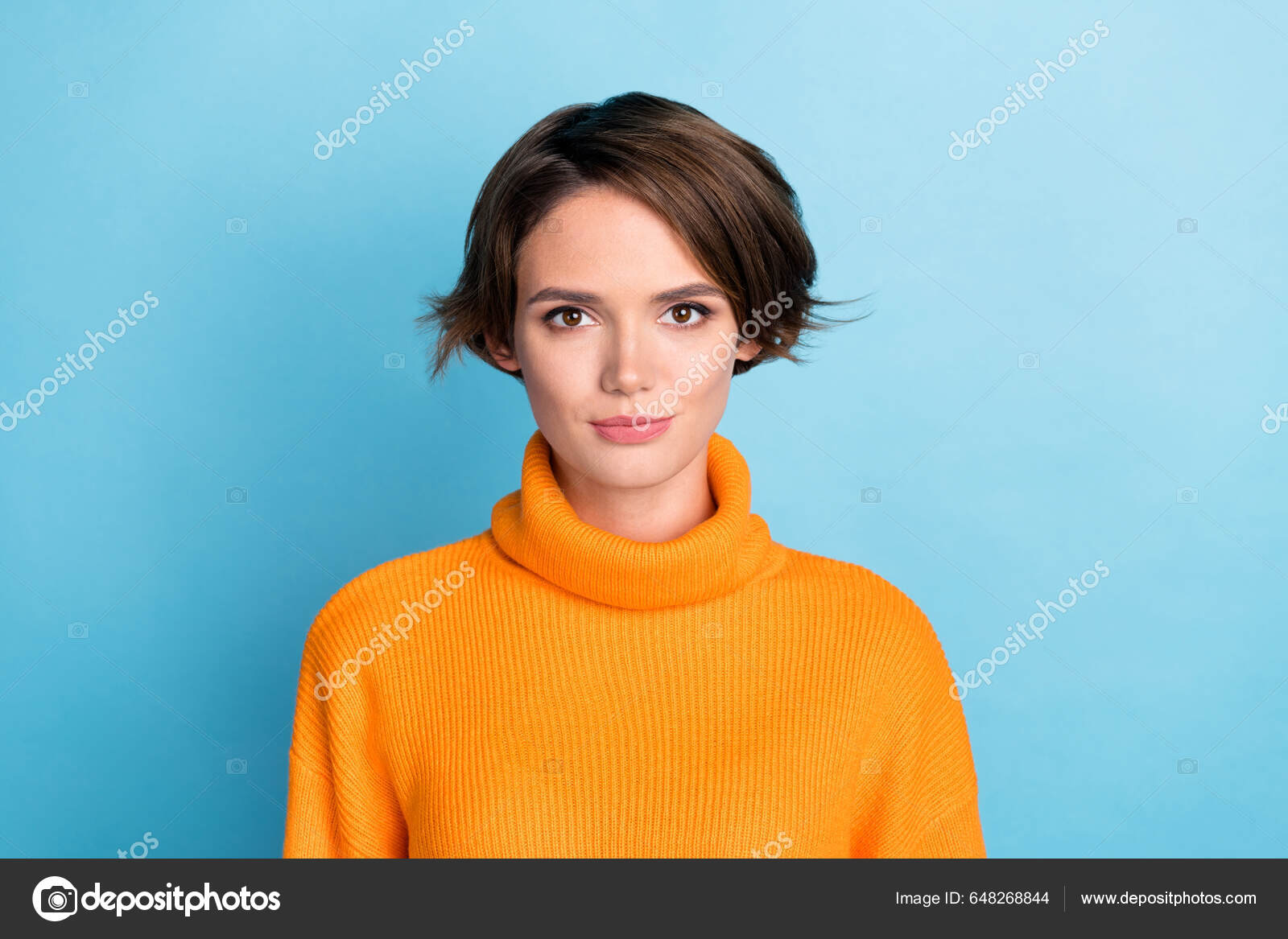 Portrait Pretty Satisfied Glad Person Smile Calm Face Look Camera ...