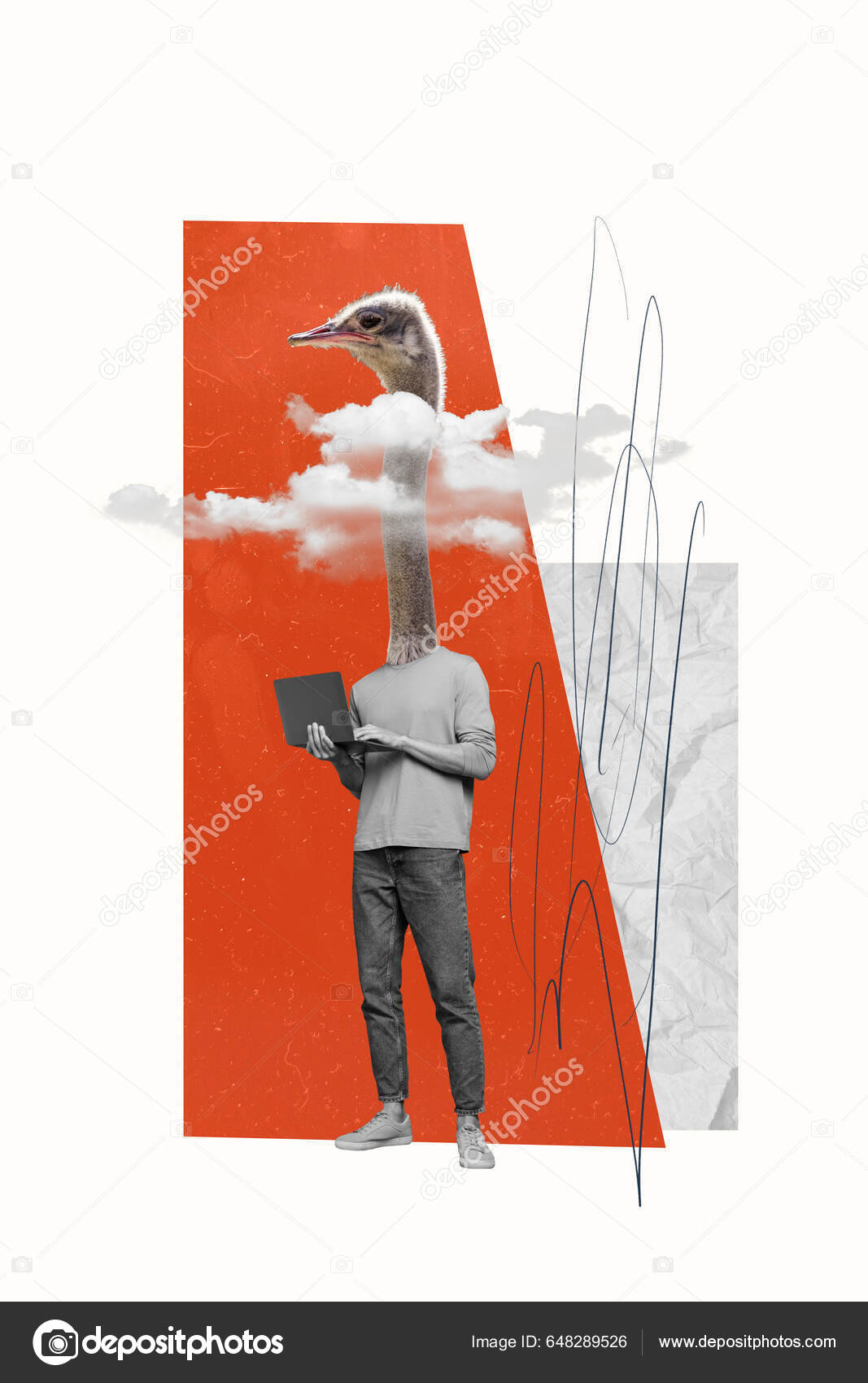 Vertical Photo Collage Headless Absurd Programmer Stupid Worker Hold ...