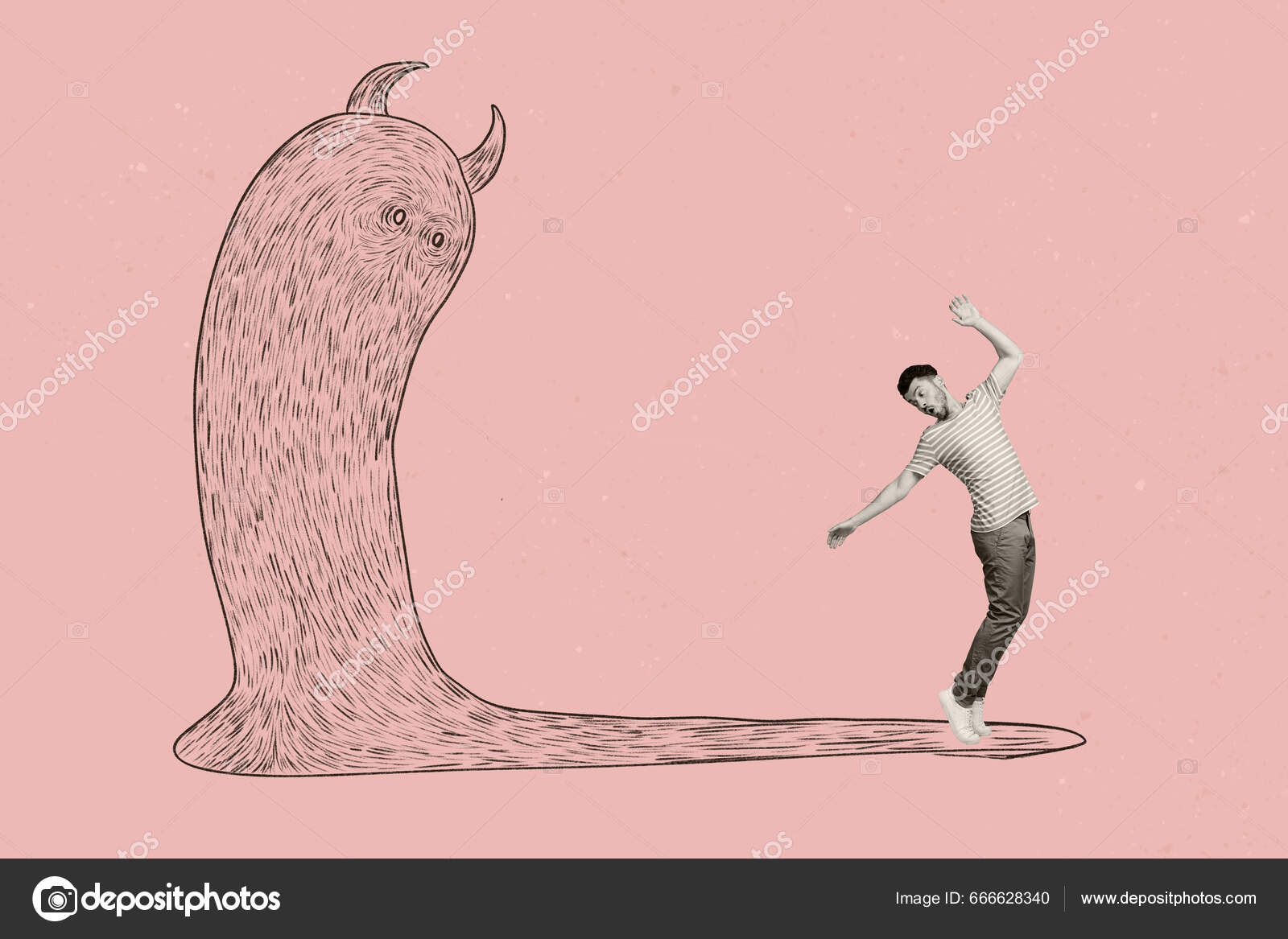 Collage Portrait Impressed Scared Mini Black White Effect Guy Balancing ...