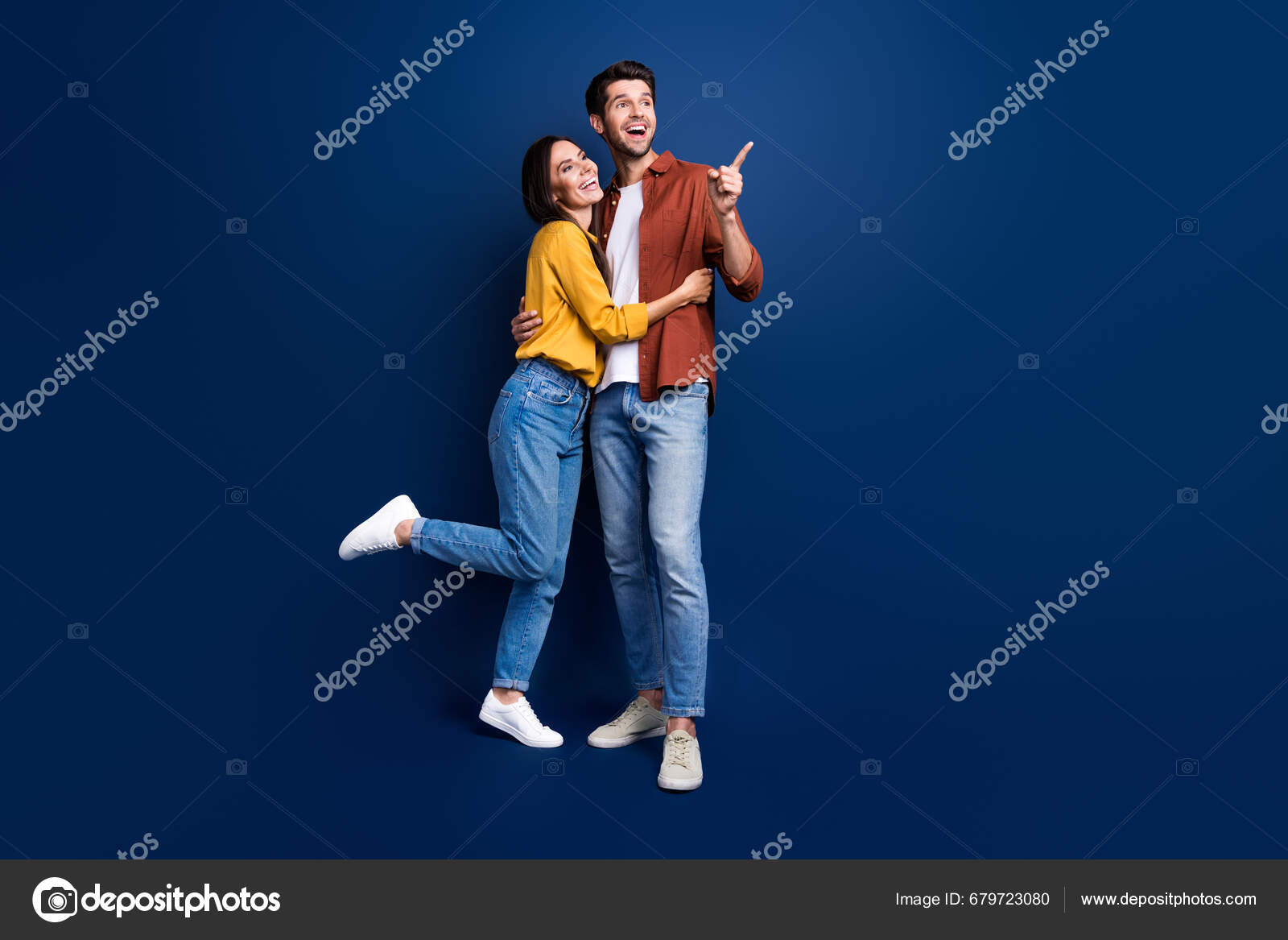Full Size Portrait Two Positive Nice Partners Cuddle Look Direct ...