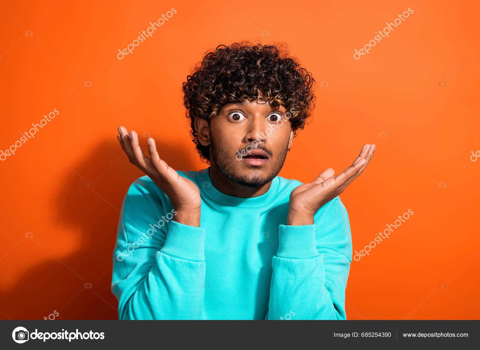 Portrait Confused Indian Guy Raised Hands Shrug Shoulders Unhappy ...