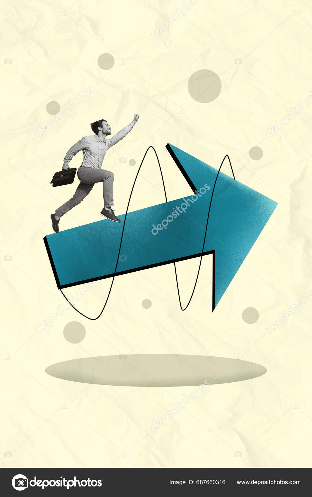 Poster Collage Purposeful Man Running Forward Dream Success Isolated ...