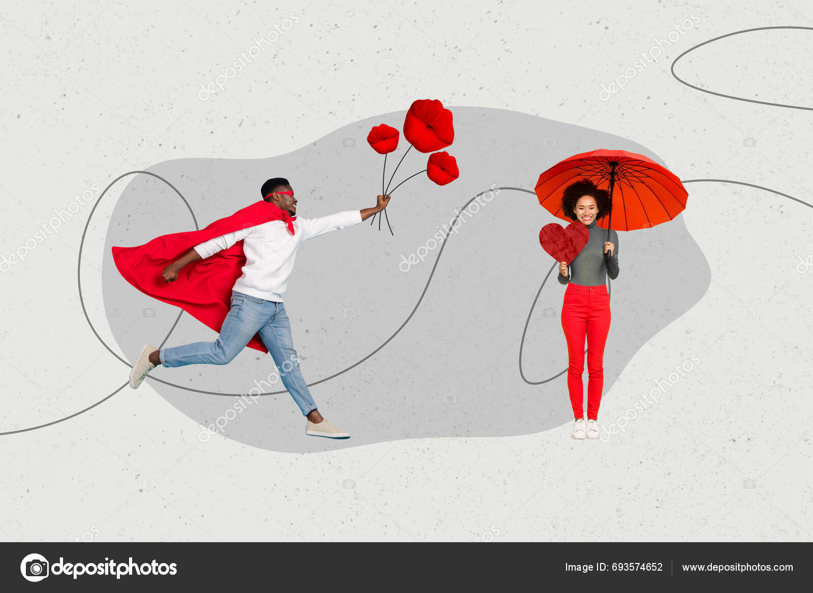 Collage Picture Creative Poster Beautiful Lovely Funny Young Woman Man ...