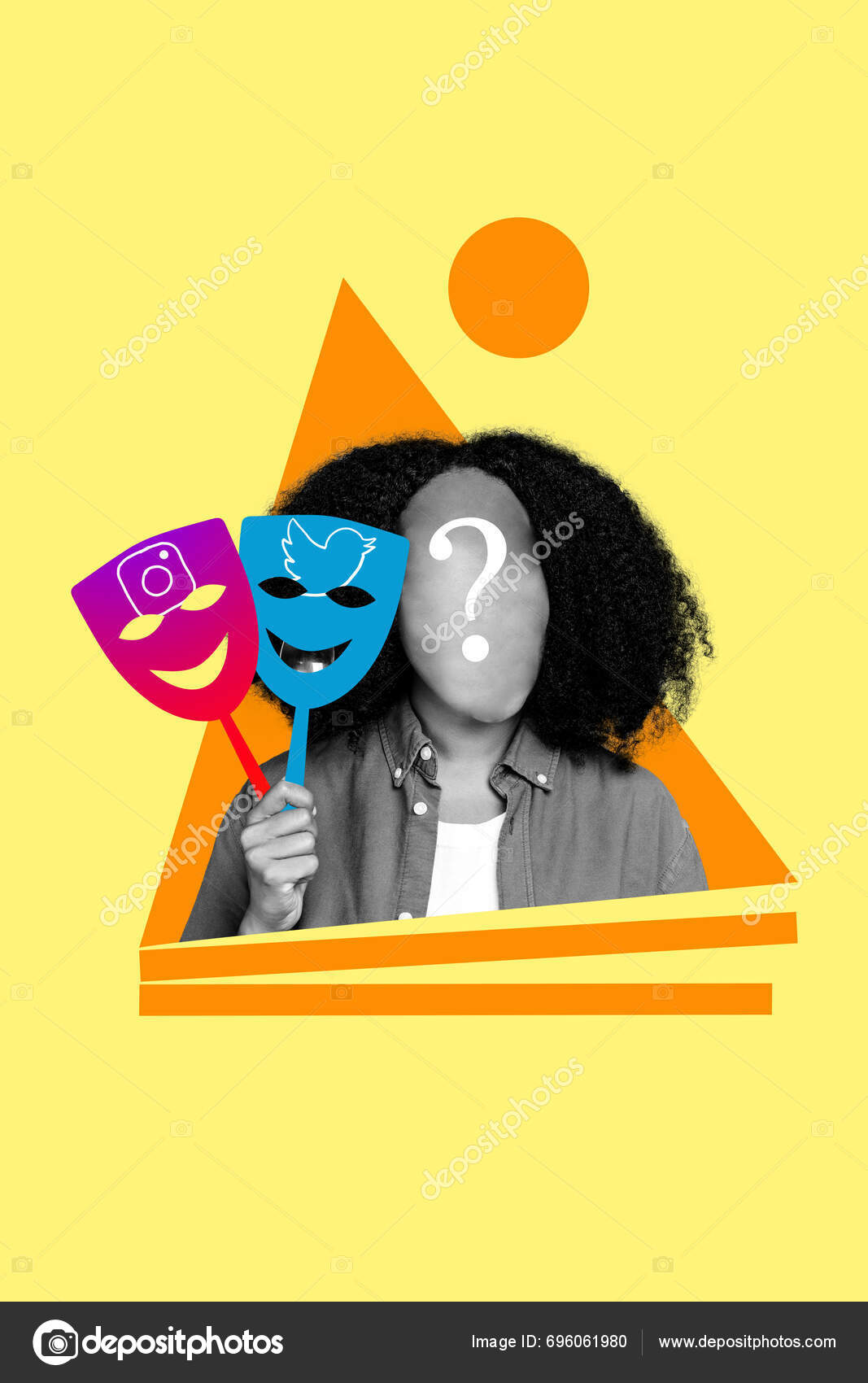 Vertical Creative Collage Poster Standing Faceless Young Woman Holding ...