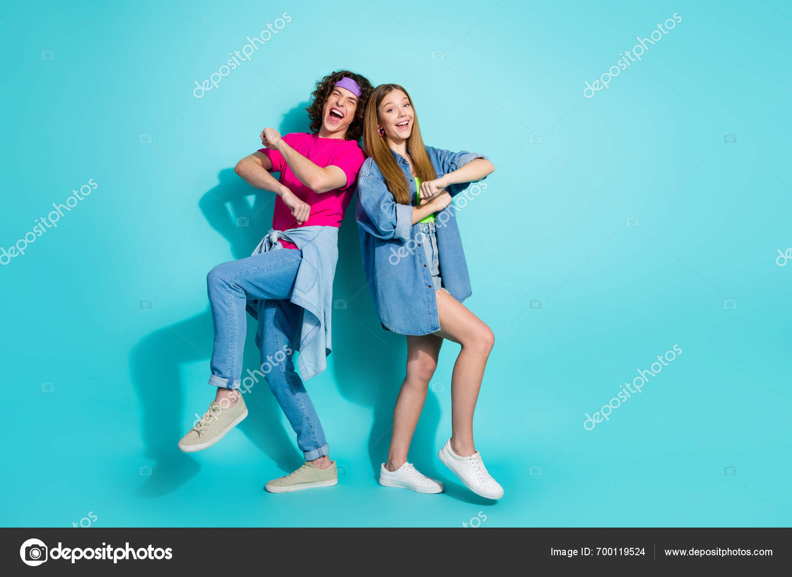 Full Body Size Photo Two Young Teenagers Chilling Dancing Boogie ...