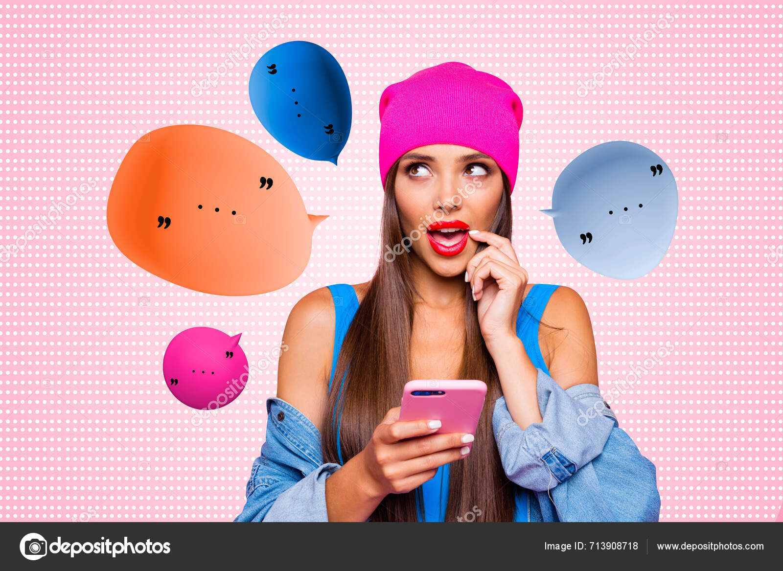 Composite Collage Picture Image Female Look Curious Speech Bubble Communication — Stock Photo ...