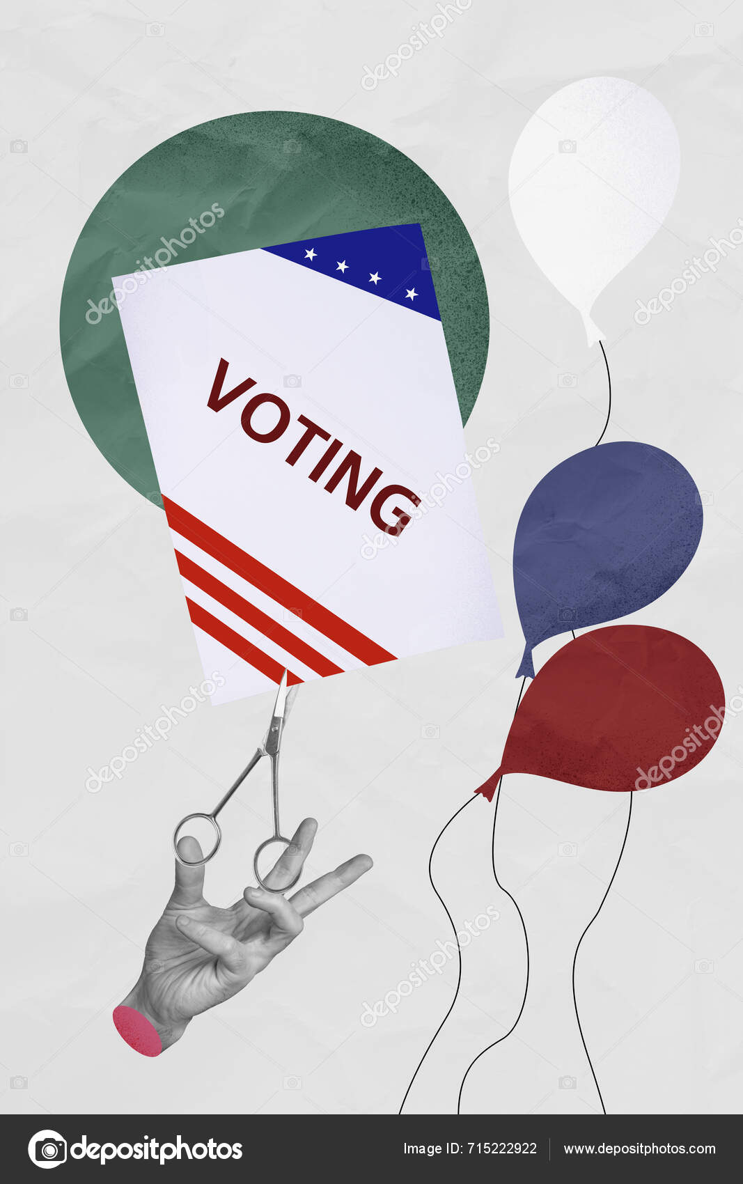 Vertical Photo Collage Hand Hold Scissors Cut Ballot Banner Vote ...
