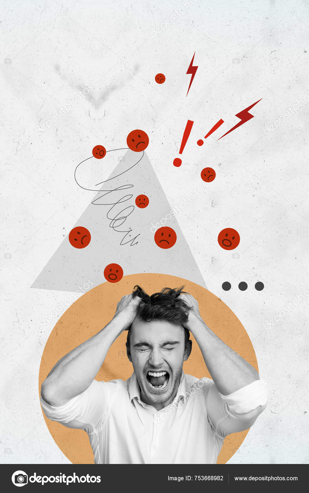 Vertical Photo Collage Angry Scream Man Bad Emoji Bullying Concept ...