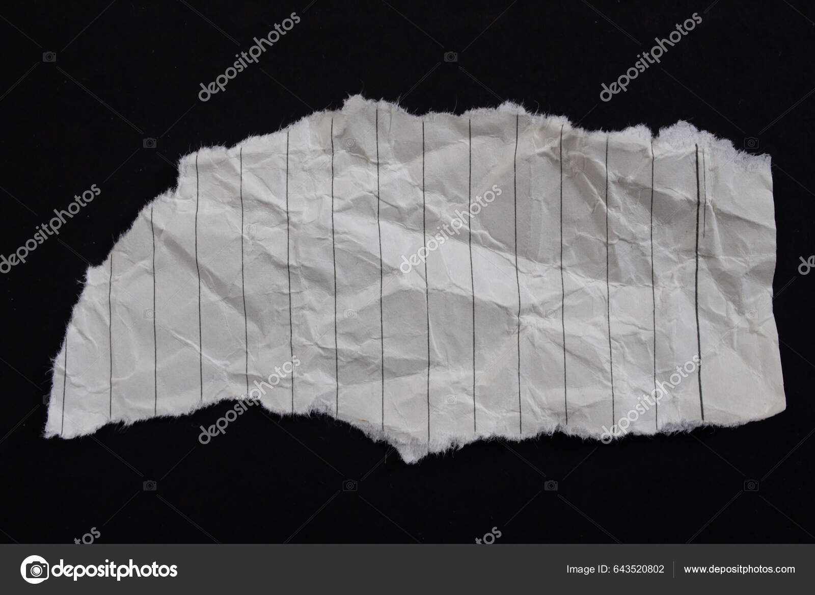 Crumpled Torn Paper Piece Isolated Black Background Ripped Paper Sheet ...
