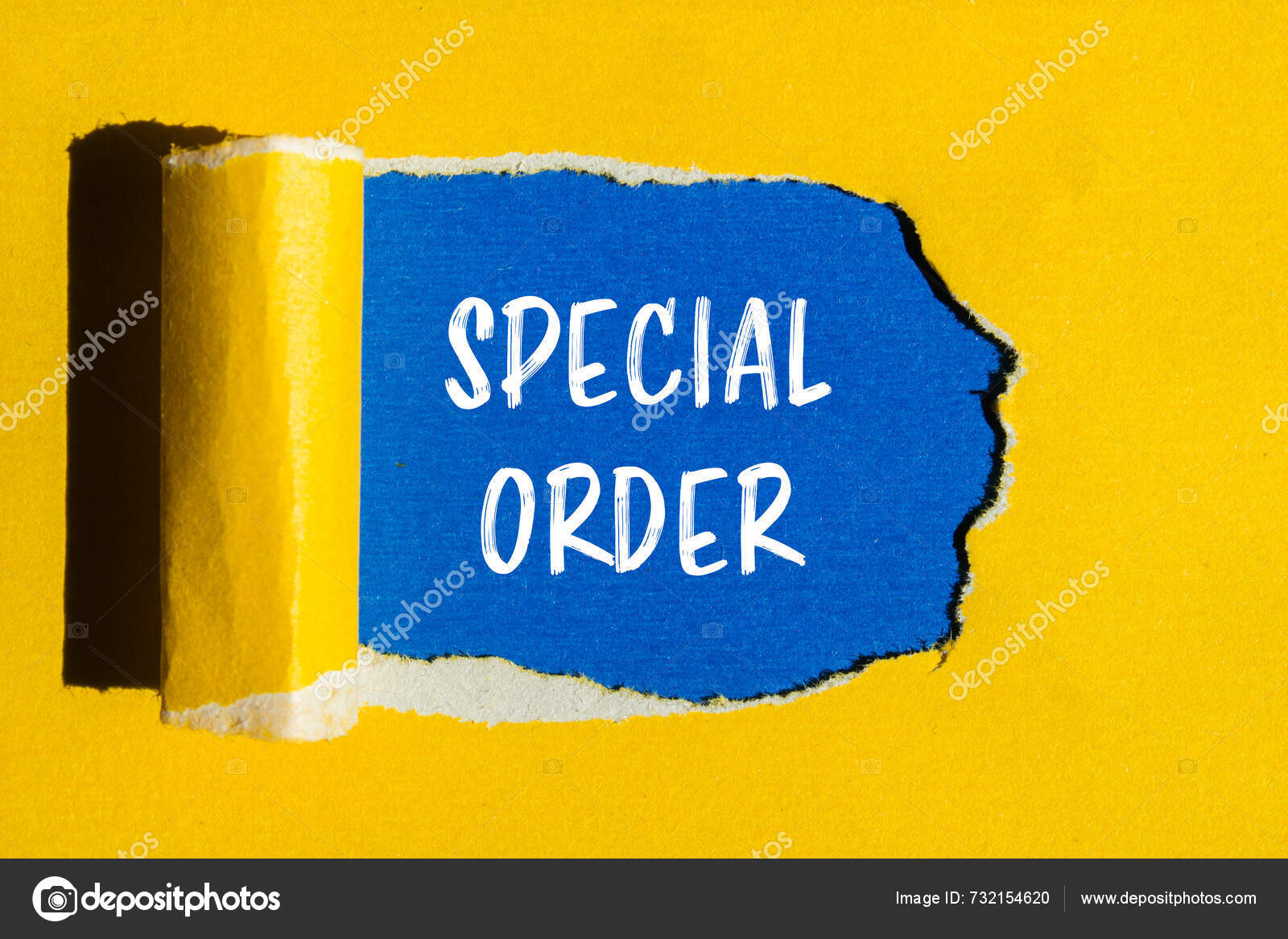 Special Order Message Written Ripped Yellow Paper Blue Background ...