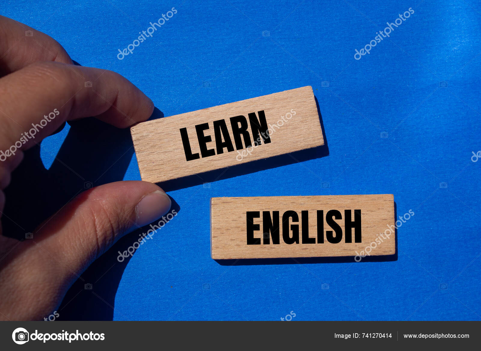 Learn English Message Written Wooden Blocks Blue Background Conceptual ...