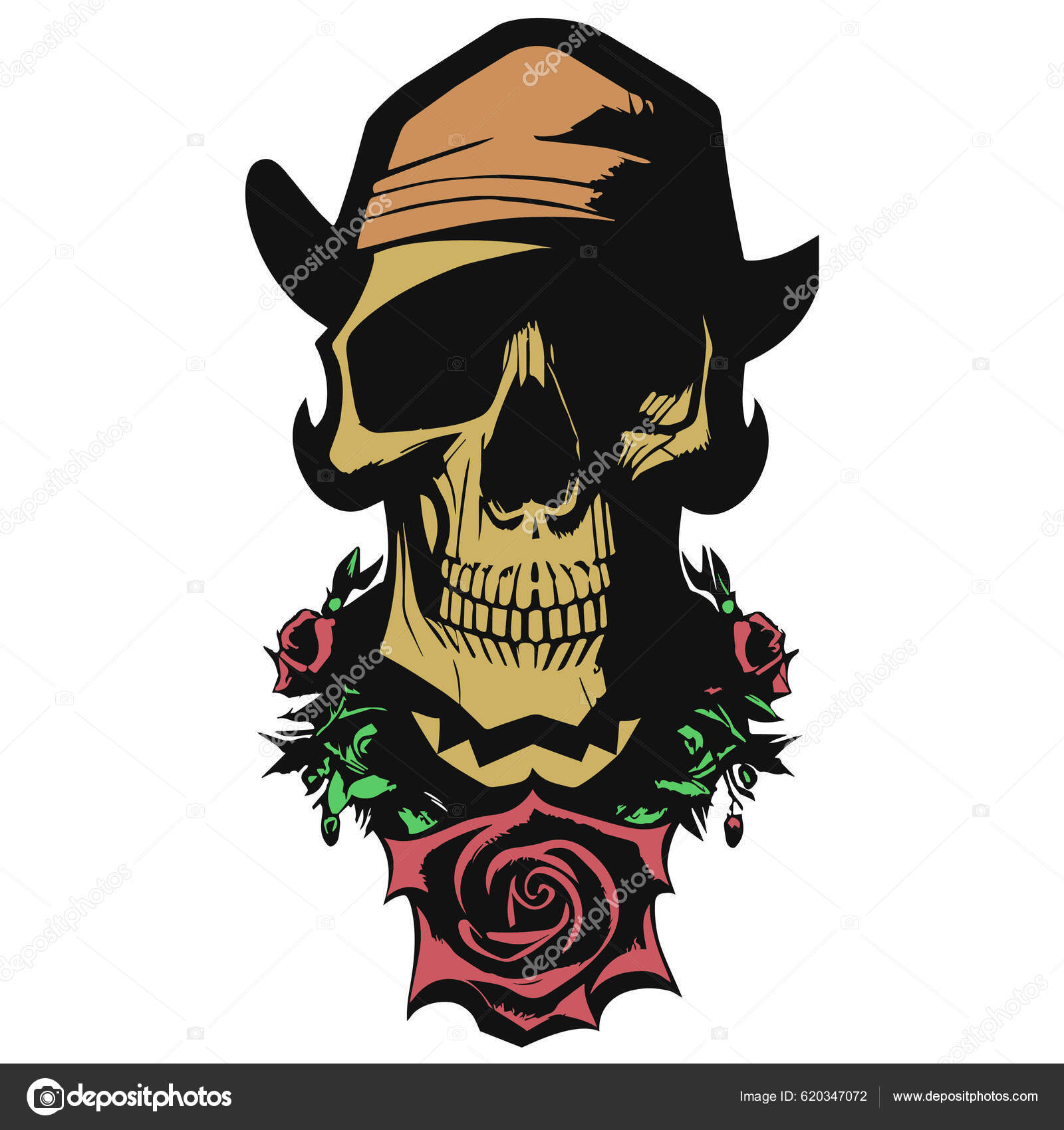 Gangster Skull Rose Drawing Stock Vector by ©svetomircomua 620347072