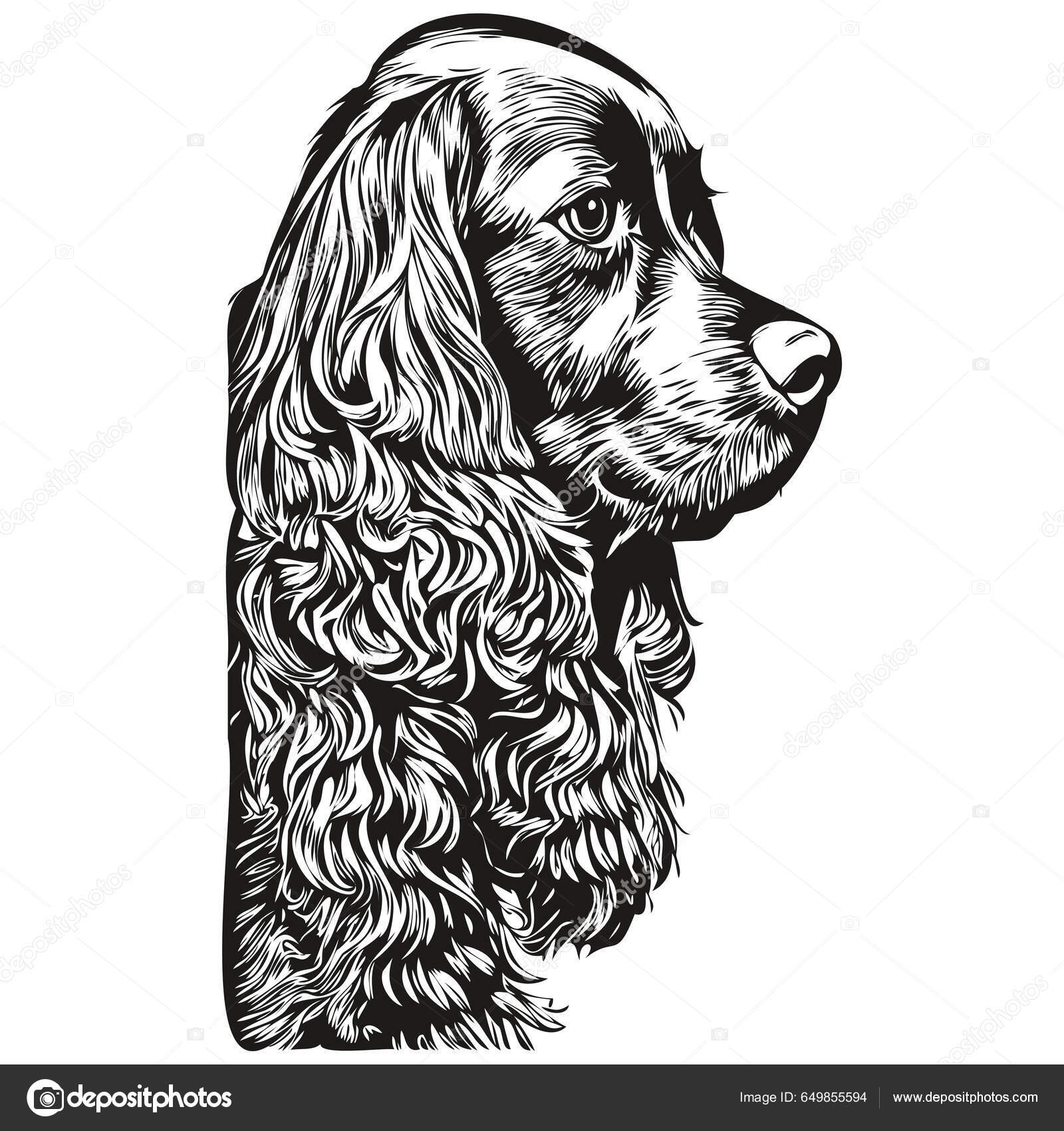 Spaniels Cocker Dog Vector Illustration Hand Drawn Line Art Pets Stock ...