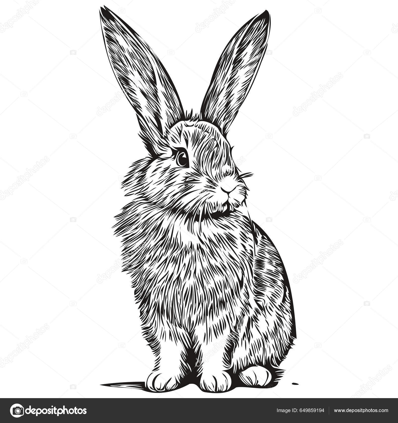 Rabbit Sketches Outline Transparent Background Hand Drawn Illustration ...
