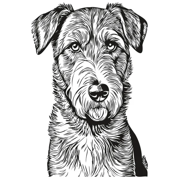 Airedale Terrier Dog Line Illustration Black White Ink Sketch Face ...