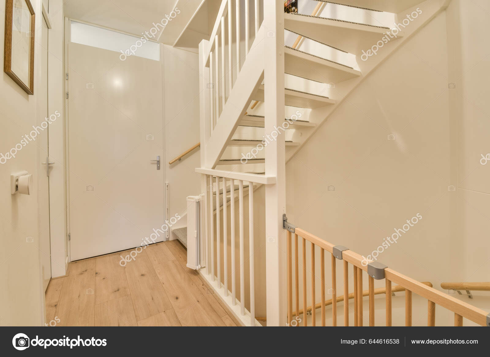 White Staircase Wood Handrails Bottom Stairs Second Floor Apartment ...