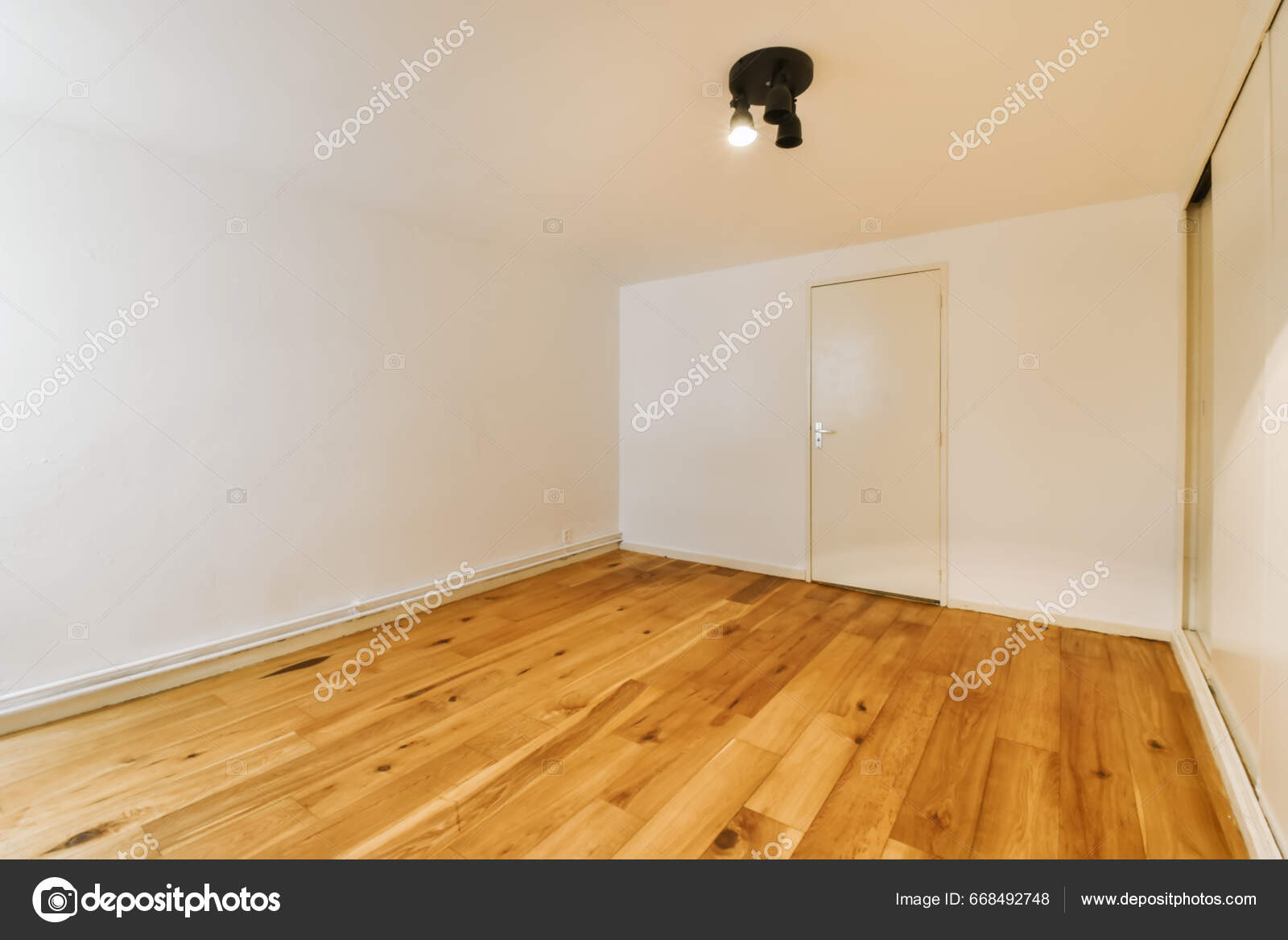 Empty Room Wood Flooring White Walls Room Very Clean Light — Stock ...