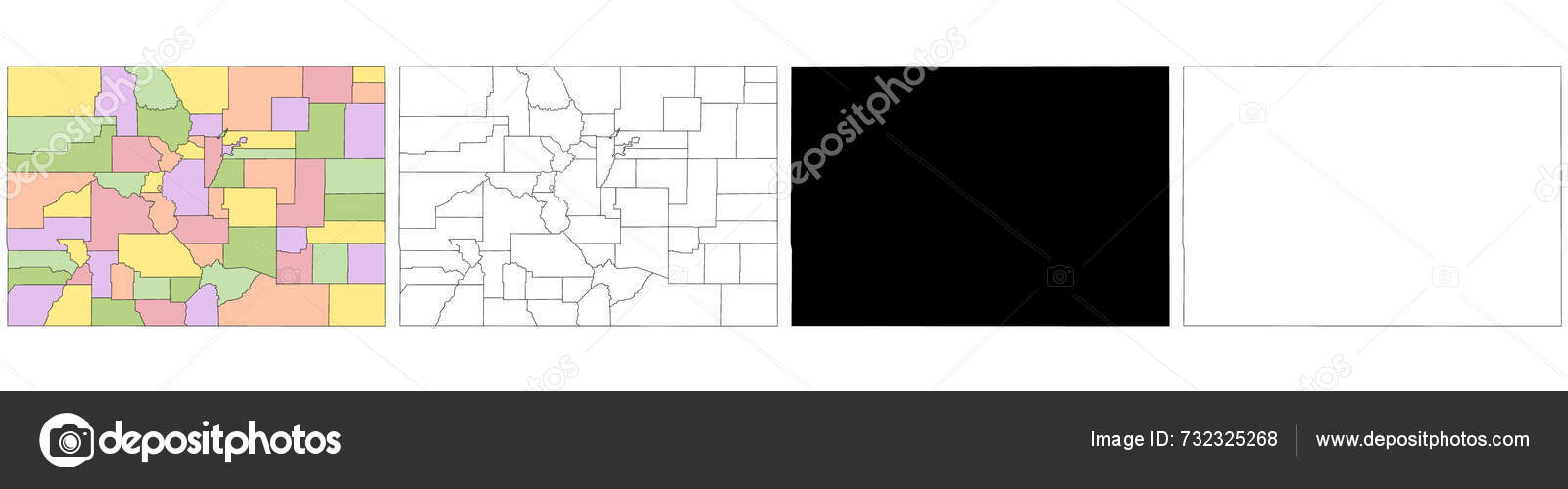 Colorado Administrative Map Colorado Outline Solid Map Set Illustration ...