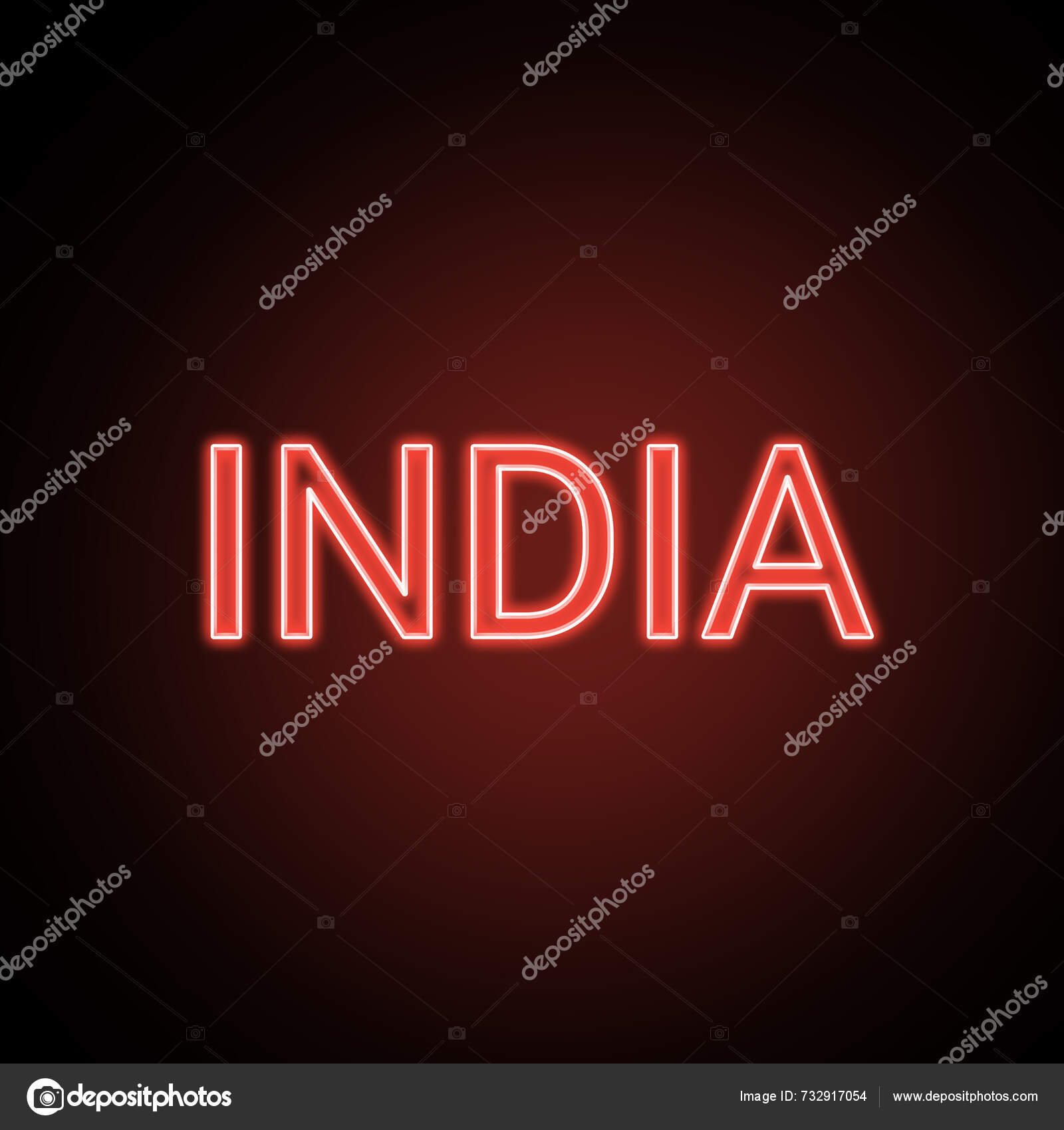Neon India Text Isolated Black Background Illustration Text Neon ...