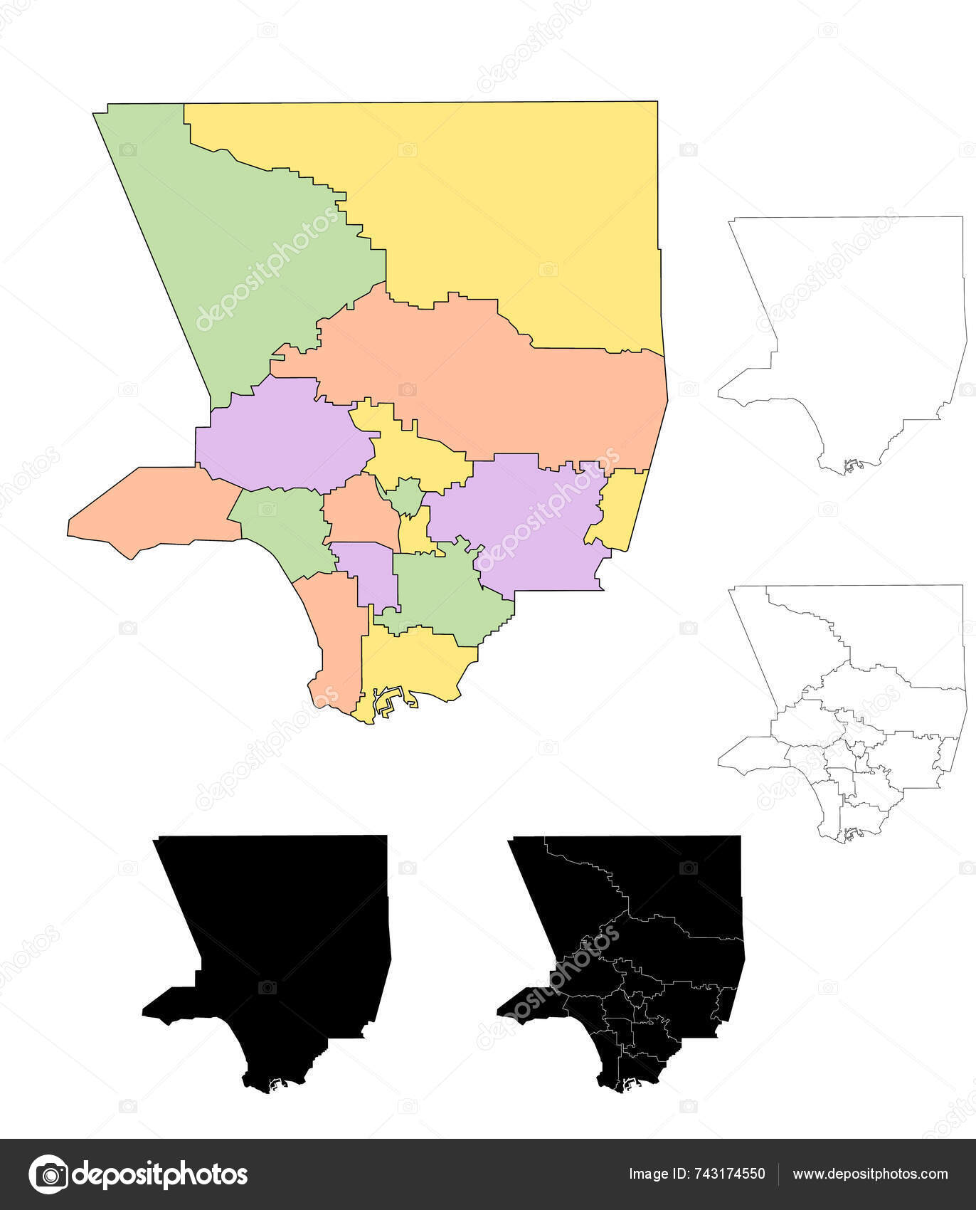Los Angeles Administrative Map Los Angeles Outline Regions County Map ...