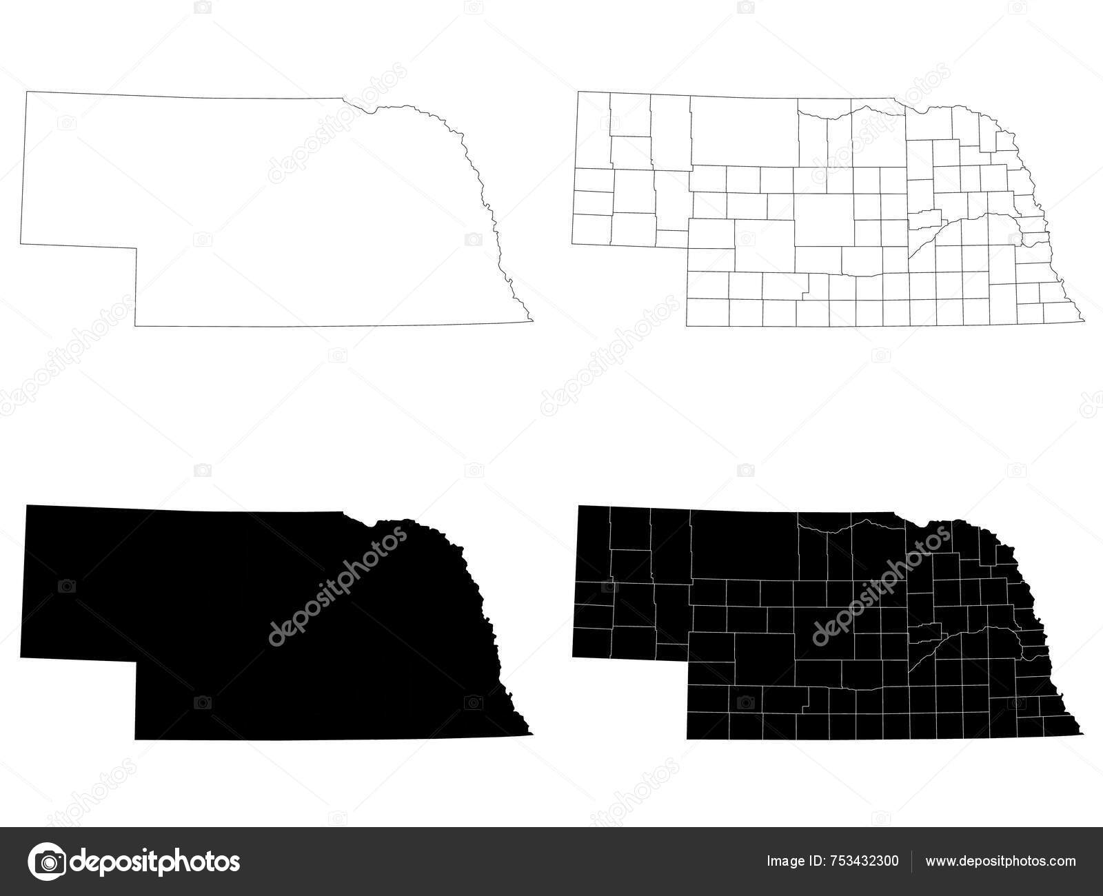 Nebraska Administrative Map Nebraska Outline Counties State Map Set ...