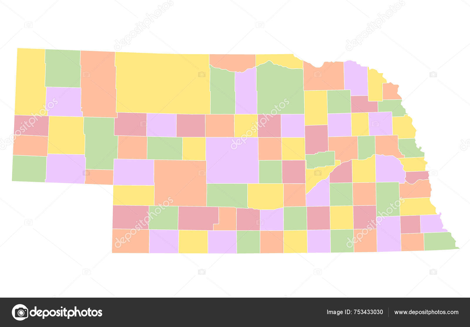 Multi Colors Nebraska Map Counties — Stock Photo © akhtaransari #753433030