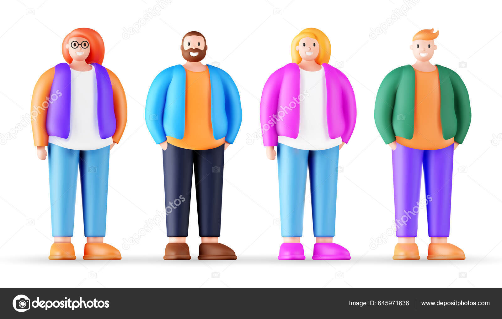 Set Portraits Happy People White Background Cartoon Characters Woman ...