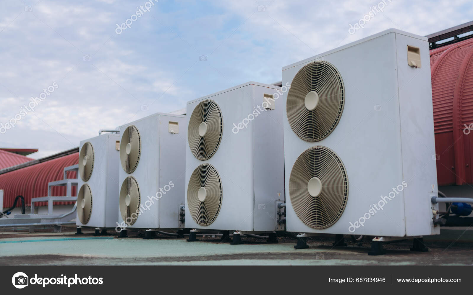 Air Conditioner Compressor Installed Wall Building Cooling Systems ...