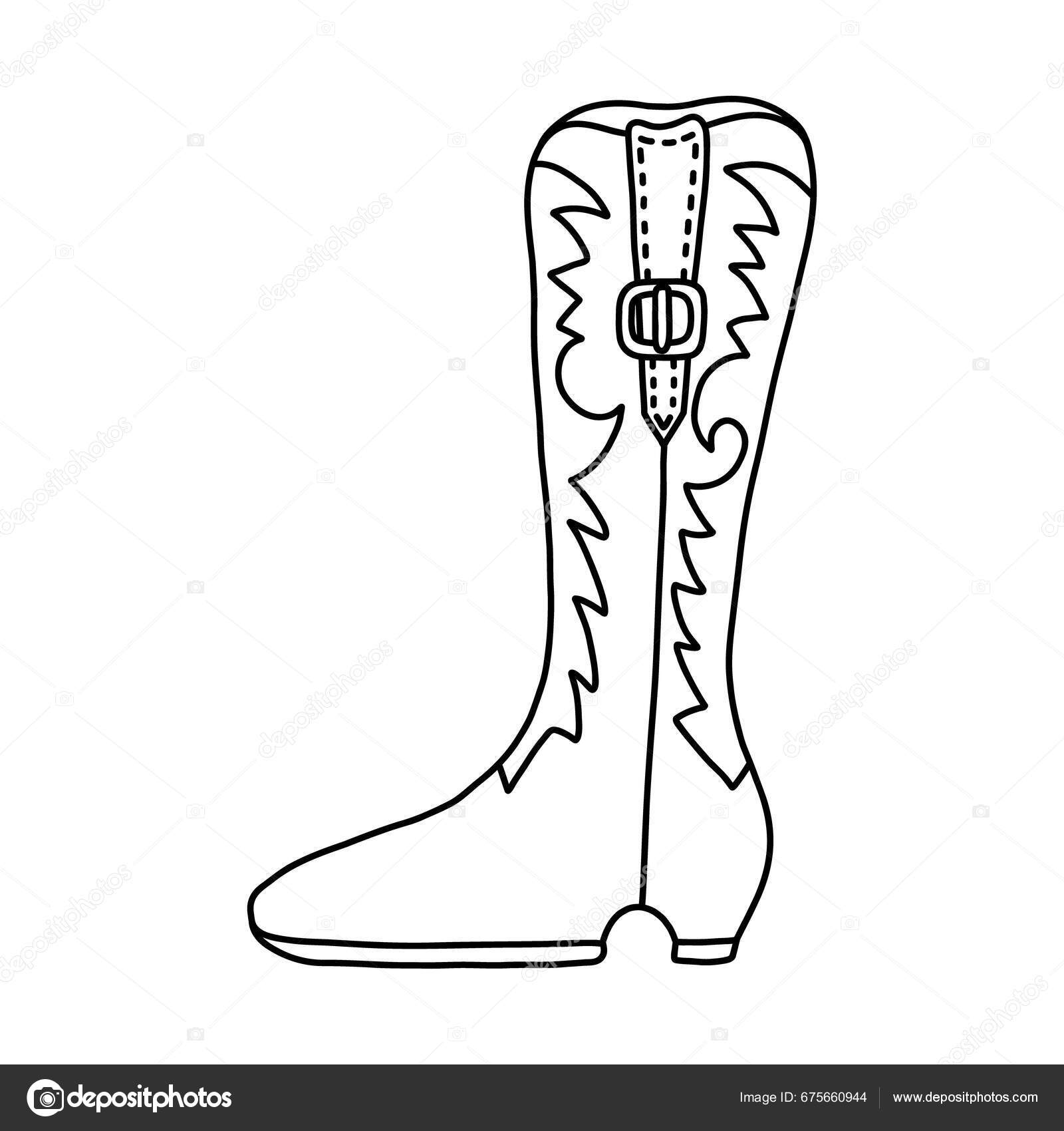 Doodle Retro Con Contorno Dibujado Mano Botas Vaqueras Con Patrón ...