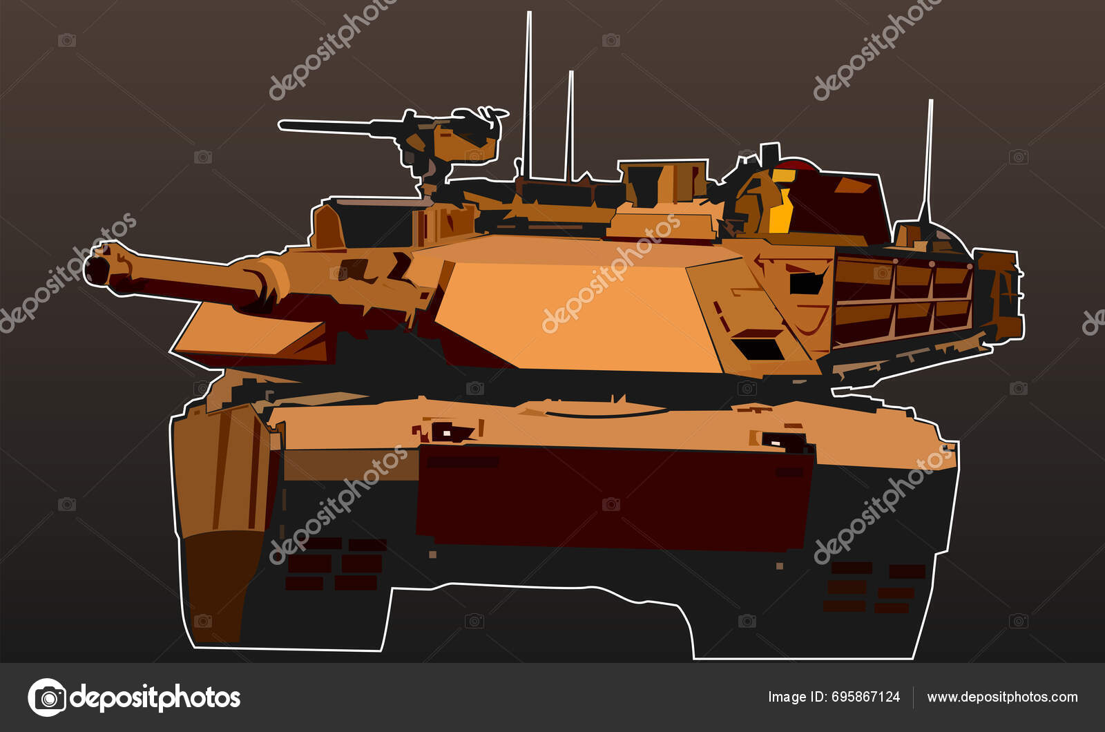 Vector Illustration Modern Battle Tank Dark Background Front View ...