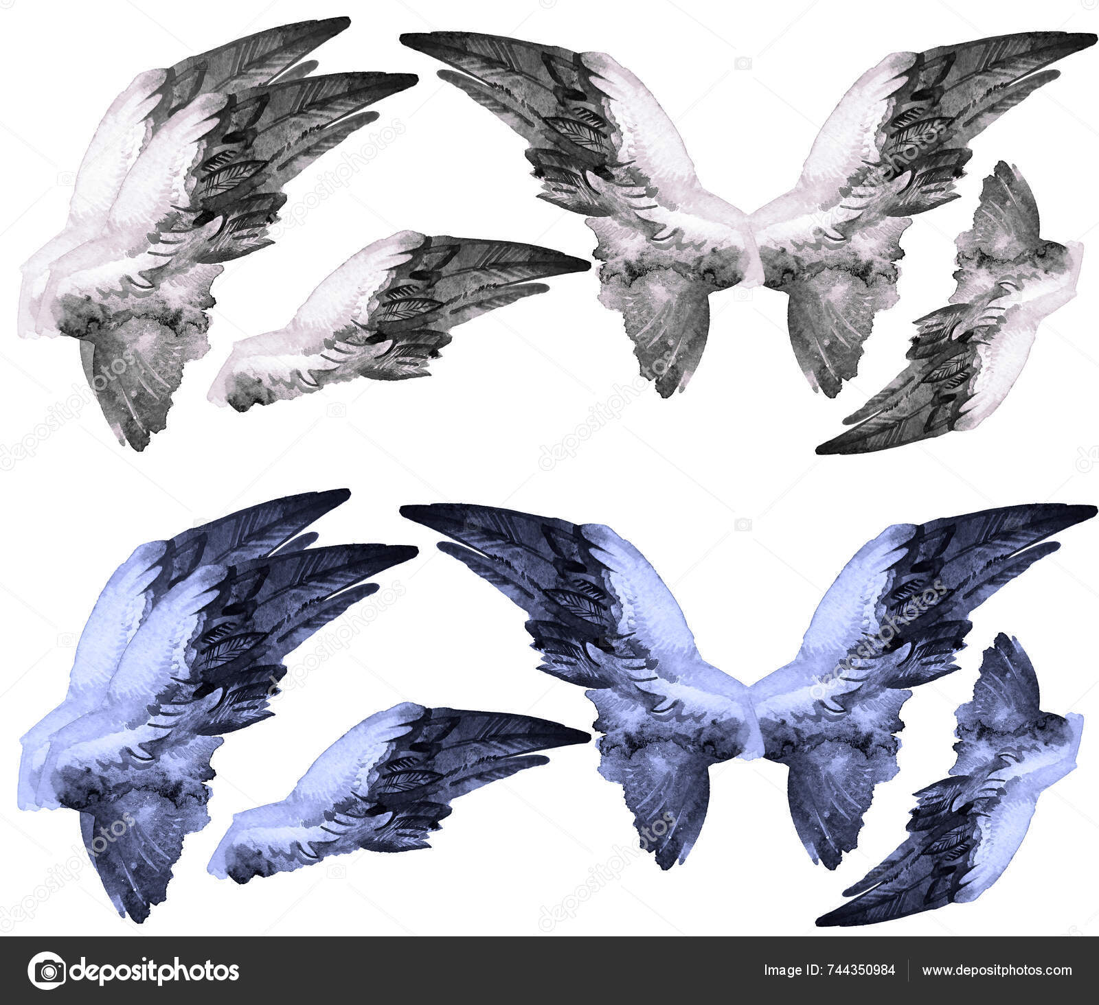 Watercolor Drawing Angel Wings Y2K Style Set Clipart Bird Wing — Stock ...