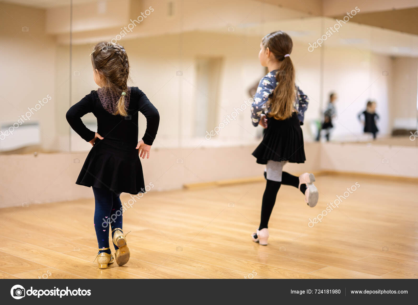 Two Young Girls Practicing Dance Moves Dance Studio Mirrors Wearing ...