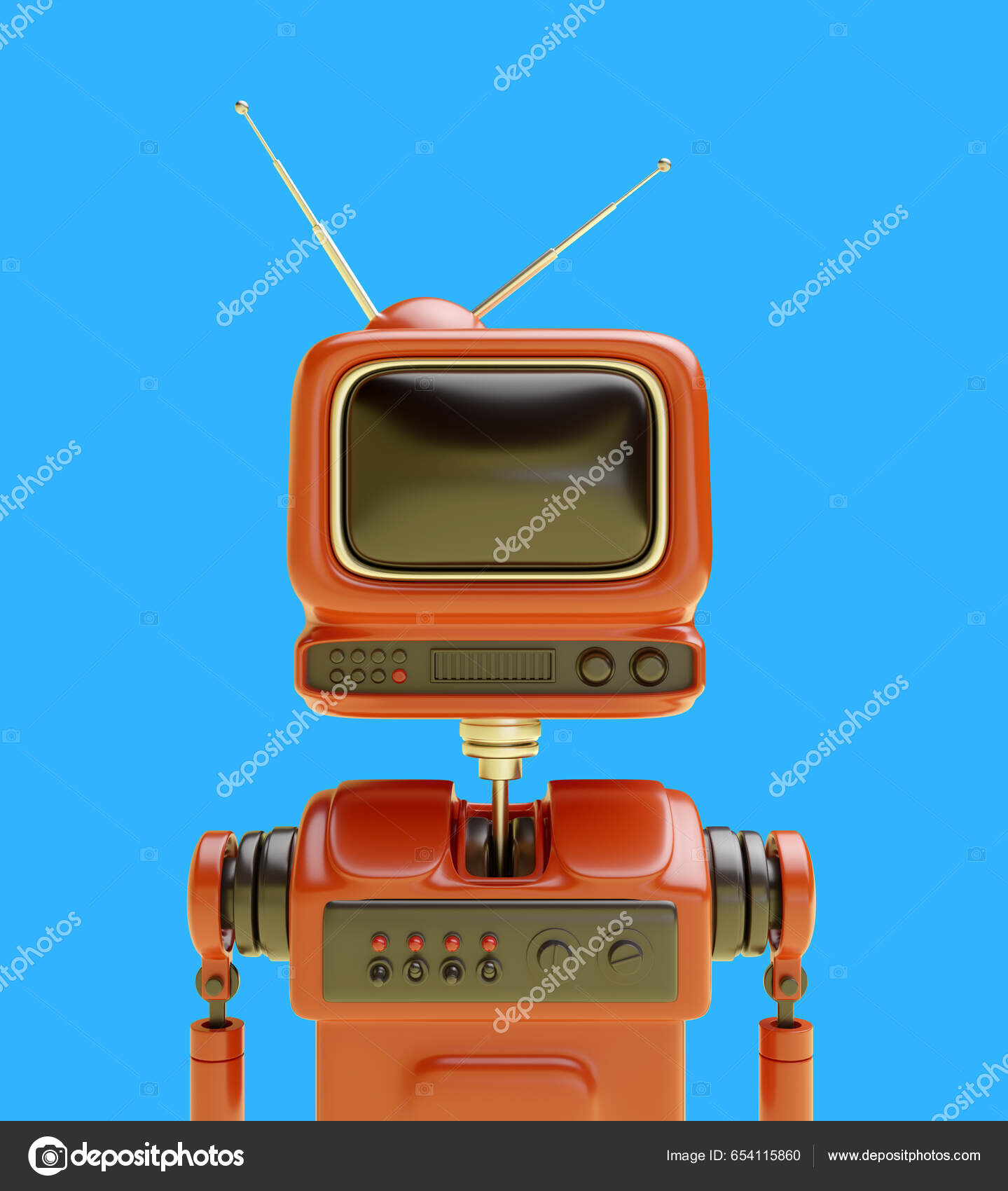 Bright Robot Character Head Shape Old Retro Monitor Realistic Cute ...