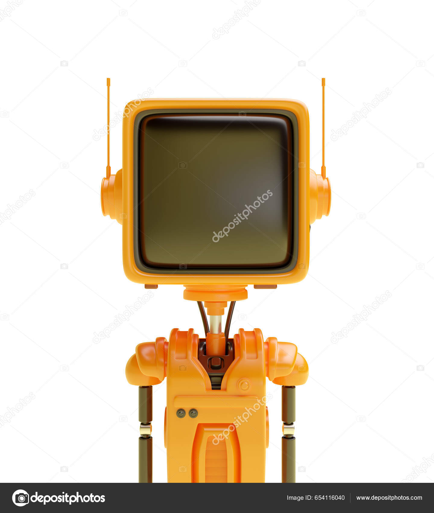 Bright Robot Character Head Shape Old Retro Monitor Realistic Cute ...