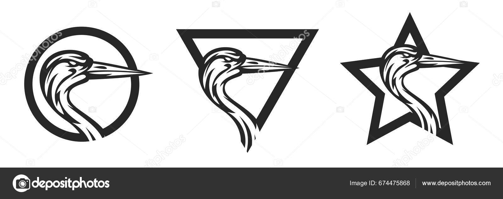 Vektor Heron Bangau Atau Crane Kepala Terisolasi Pada Latar Belakang ...