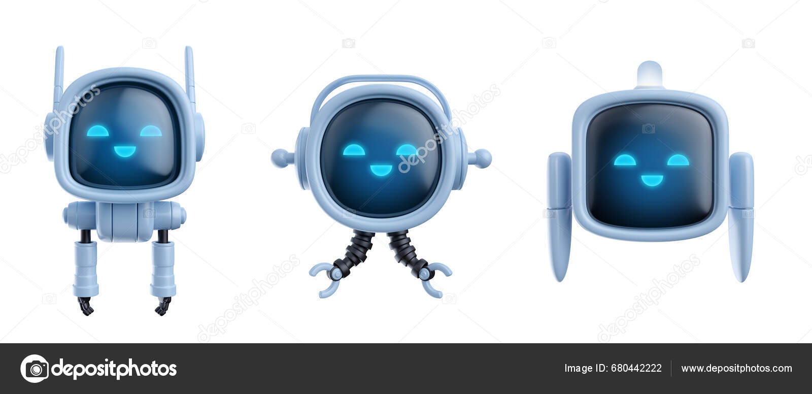 Cute Smile Robot Realistic Cartoon Style Set Funny Technology Character ...