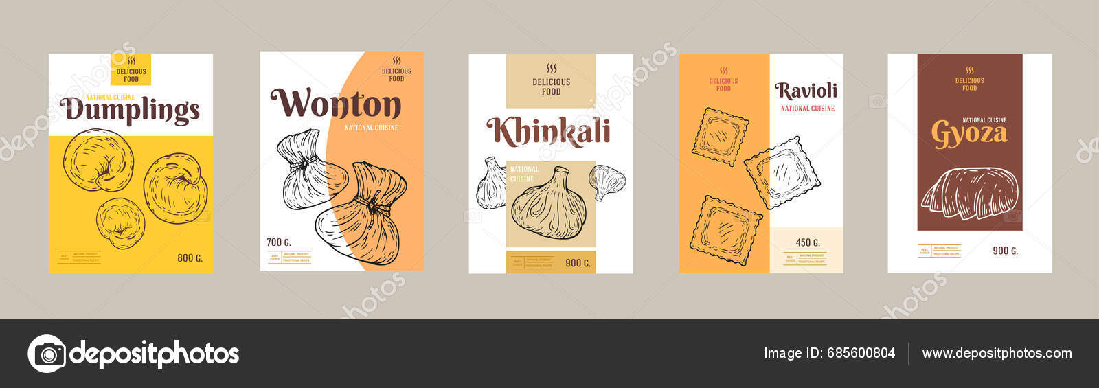 Collection Food Design Branding Package Cover Poster Set Background ...